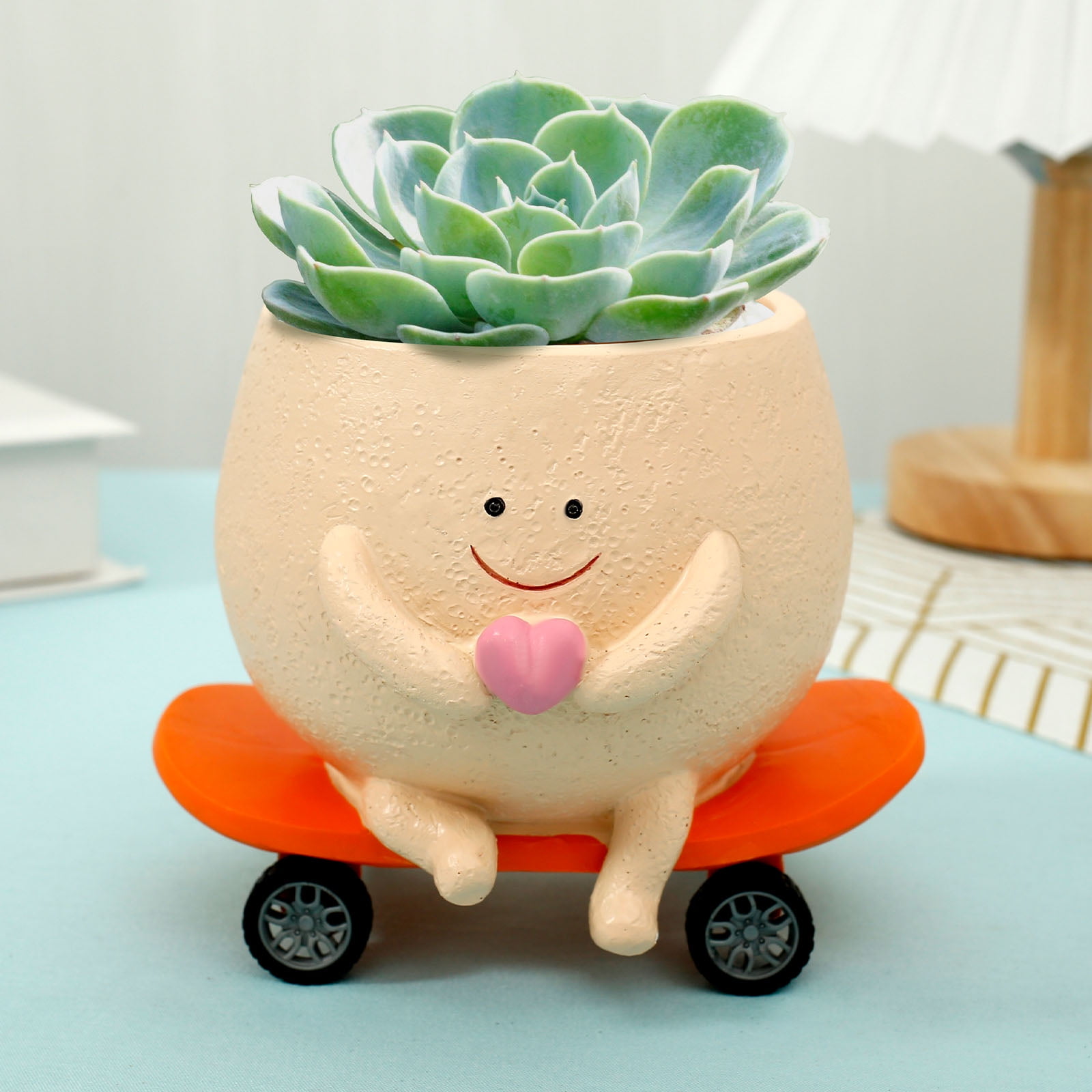 Austok Smiling Face Planter Pot with Drainage Holes Cute Resin Smiling ...