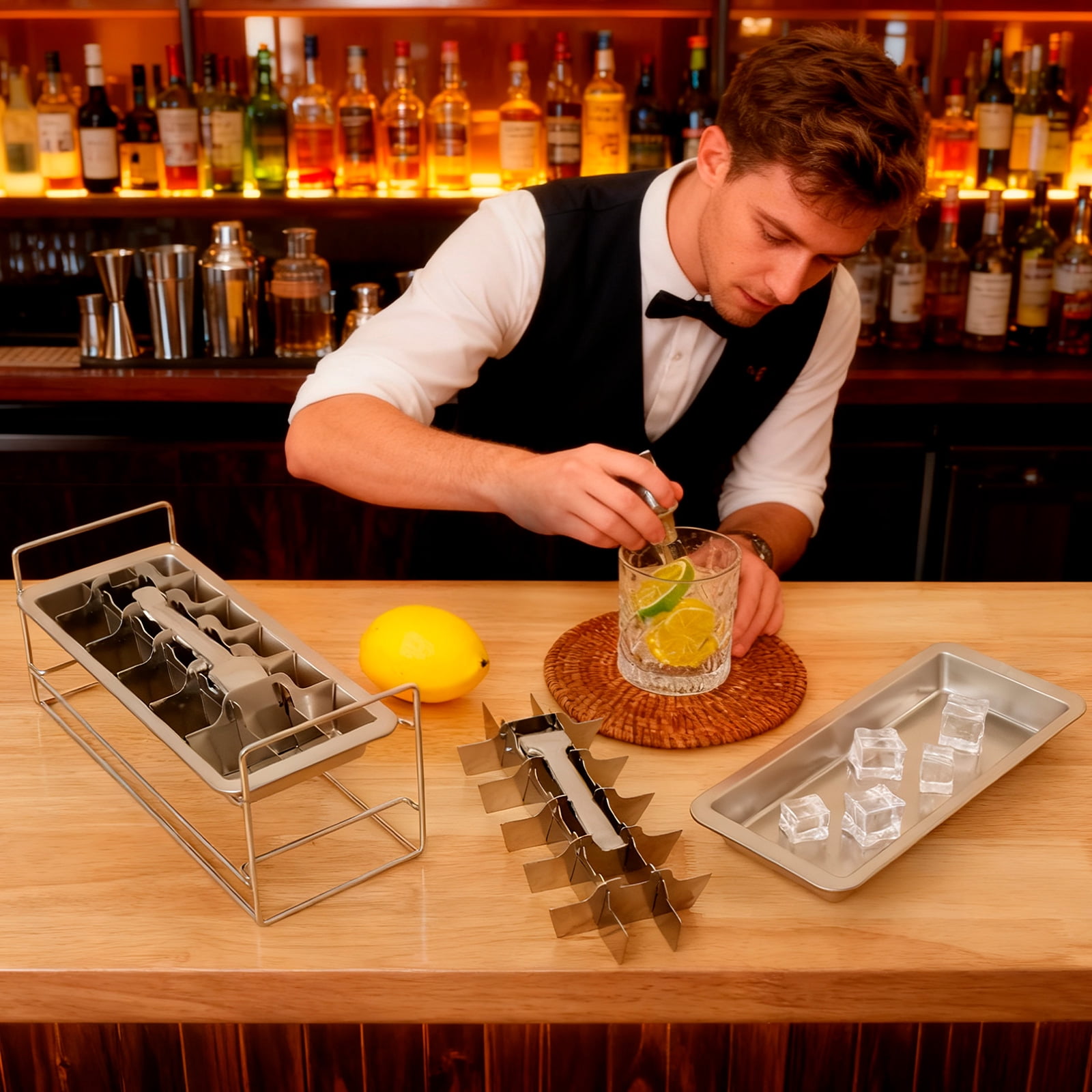 Austok Stainless Steel Ice Cube Tray 2 Layer 36 Slot Metal Ice Cube ...