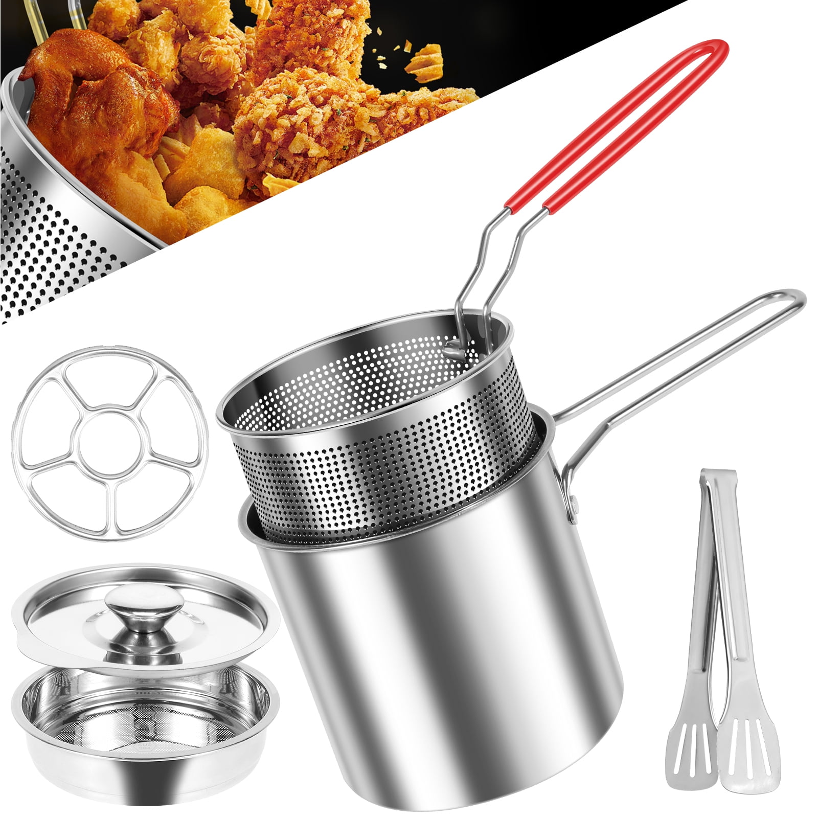 Austok Stainless Steel Mini Fryer Set Heat Resistant Deep Fryer Set ...