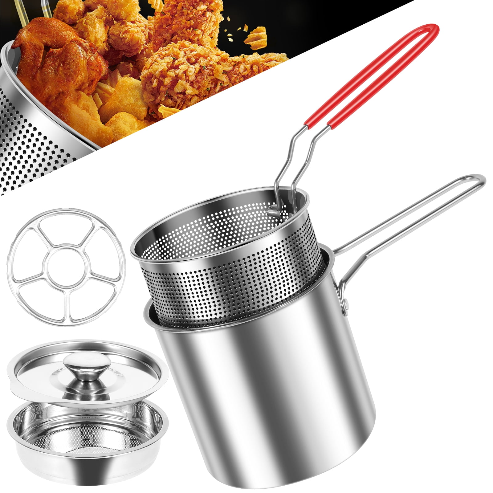 Austok Stainless Steel Mini Fryer Set Heat Resistant Deep Fryer Set ...