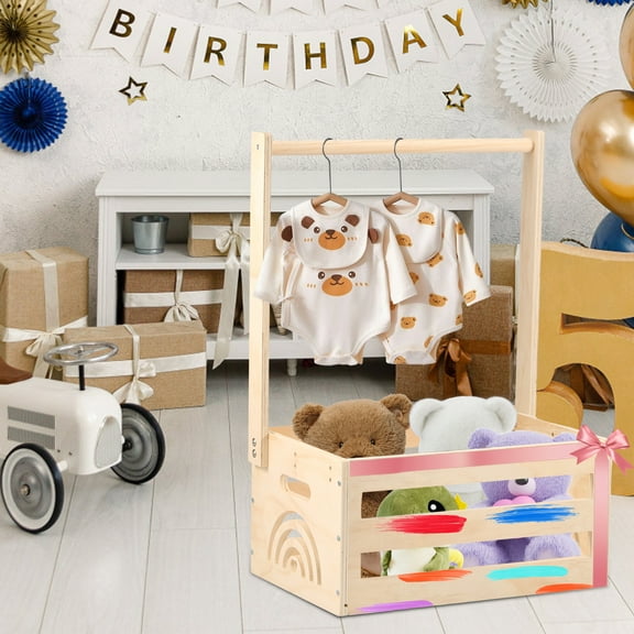 Xiyztok Wooden Baby Shower Crate with Handle, Large Capacity Baby ...