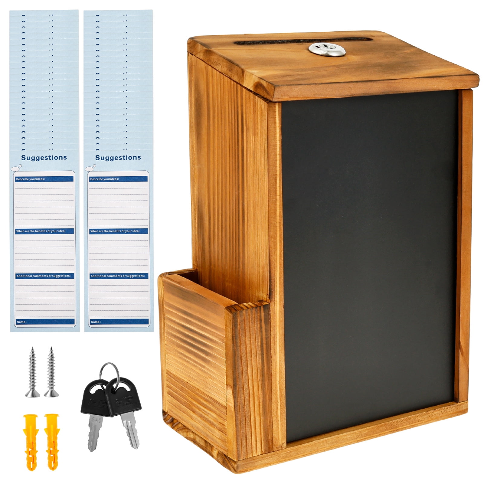 Austok Wood Suggestion Box with Slot and Lock Sturdy Donation Box with ...
