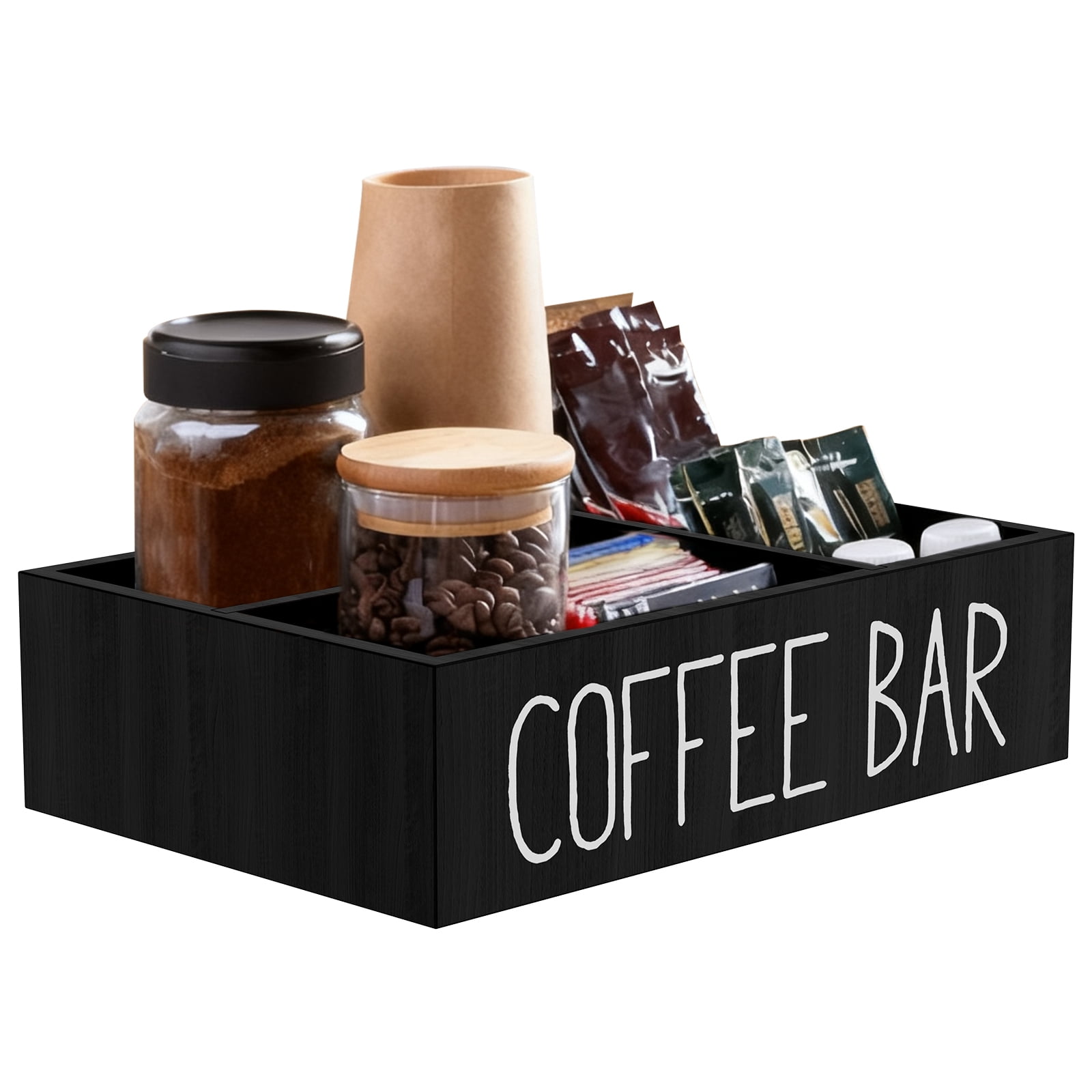 Austok Wooden Coffee Station Organizer Decorative Coffee Bar Divided ...