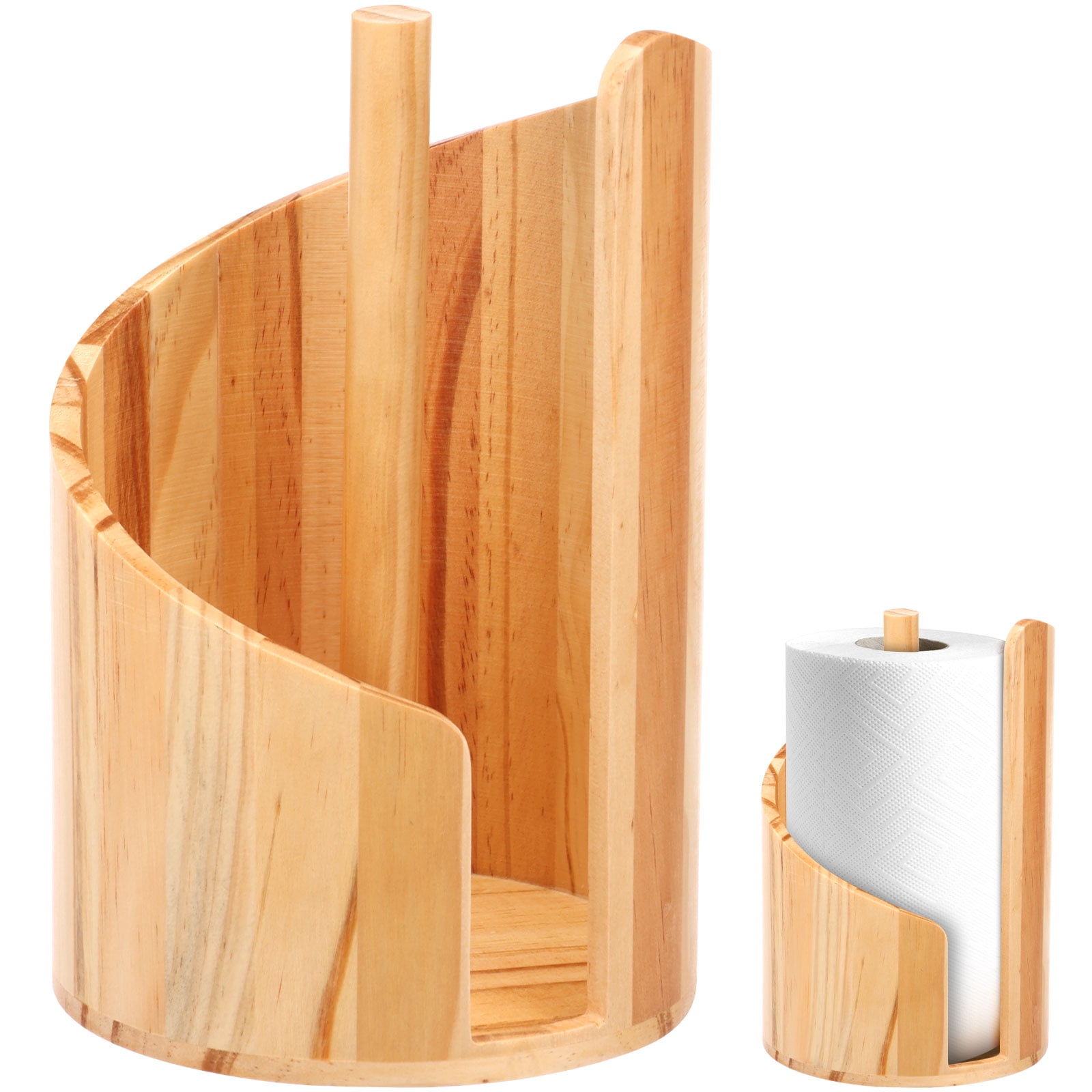 Austok Wooden Paper Towel Holder Countertop Wood Round Base Paper Towel ...