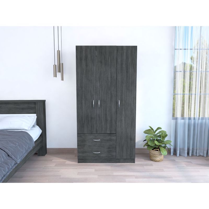 Austral 3 Door Armoire with Drawers, Shelves, and Hanging Rod -Light ...