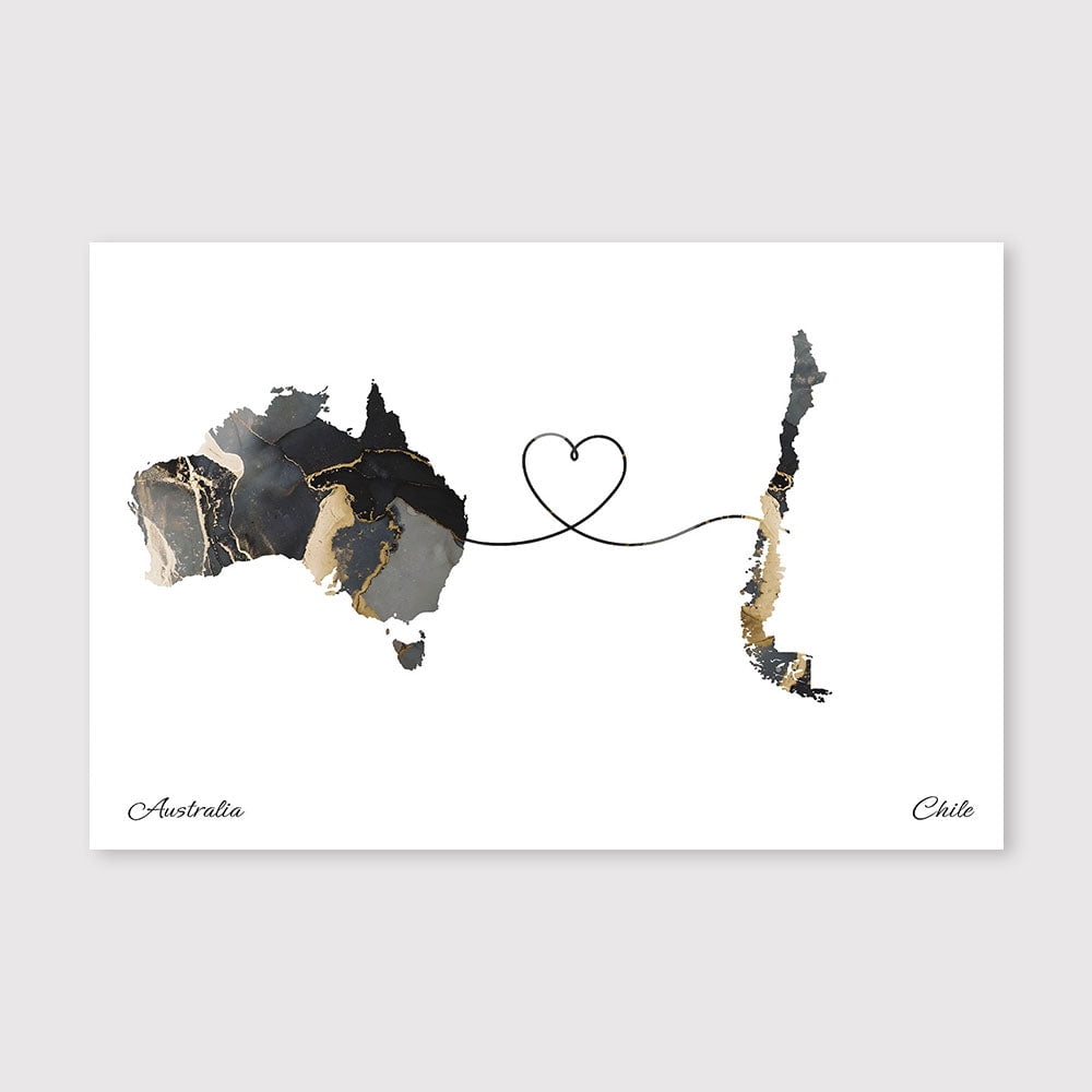 Australia Chile Map Wall Decor – Elegant Typography and Map Canvas ...
