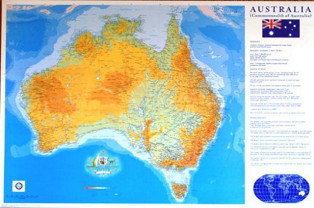 Australia Continent Map Poster New 24x36 - Walmart.com
