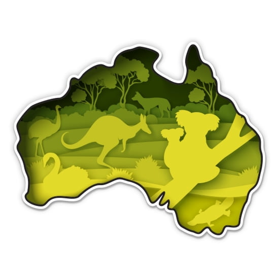 Australia Continent Shape Animals Nature - 8" Vinyl Sticker - For Car ...