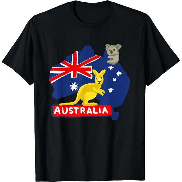Australia Flag Map Continent Kangaroo Koala T-Shirt Black - Walmart.com
