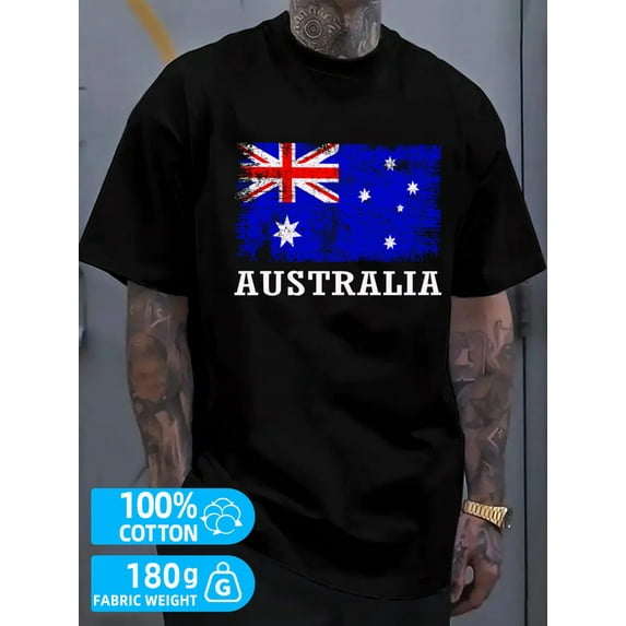 Australia Flag Tee mens black 180G 100% Cotton Classic casual T-shirt,street style,summer casual ...
