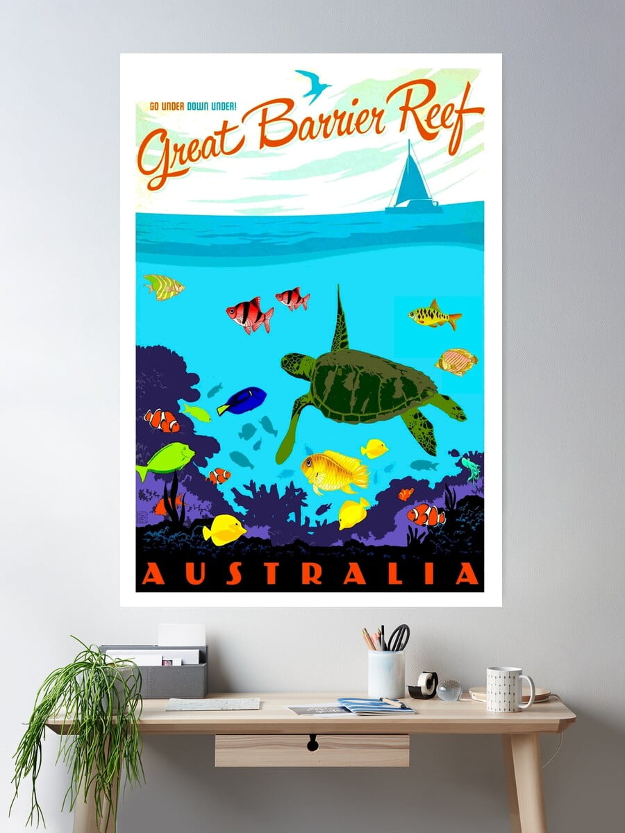 Australia : Great Barrier Coral Reef Print Poster Wall Art, Modern Wall Decor For Living Room ...