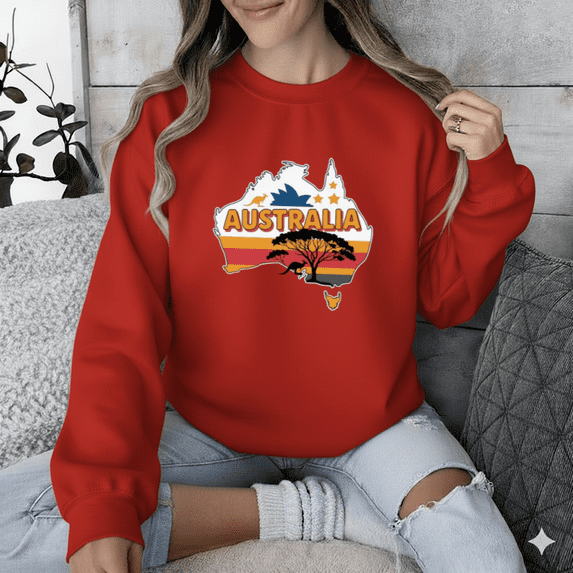 Australia Map Retro Sunset Palm Tree Landmark Travel Adventure Graphic ...