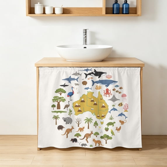 Australia Map Section Cabinet Curtains 11" W x 13" L, Cartoon Marine ...