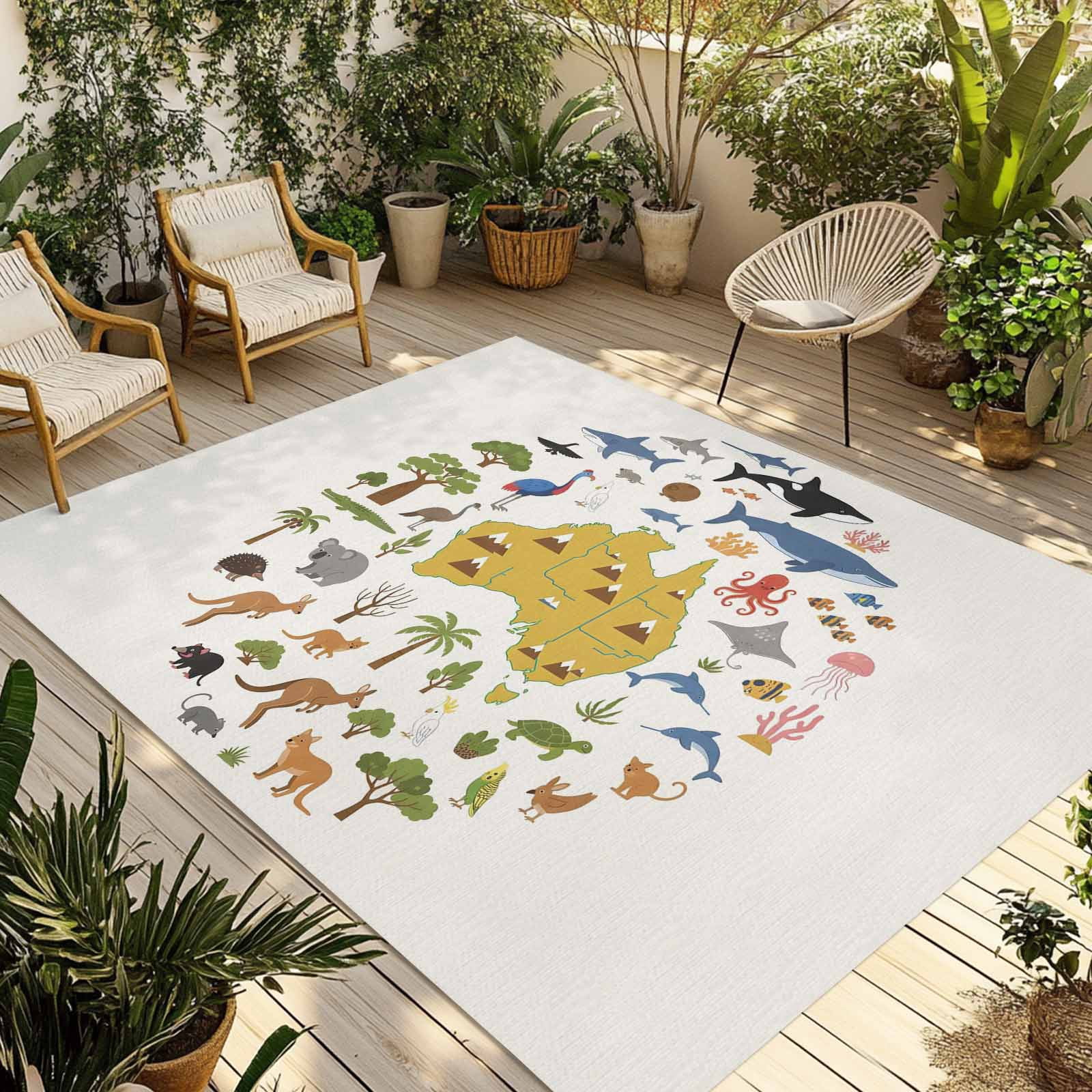 Australia Map Section Outdoor Rug, Cartoon Marine Life Cute Koala ...