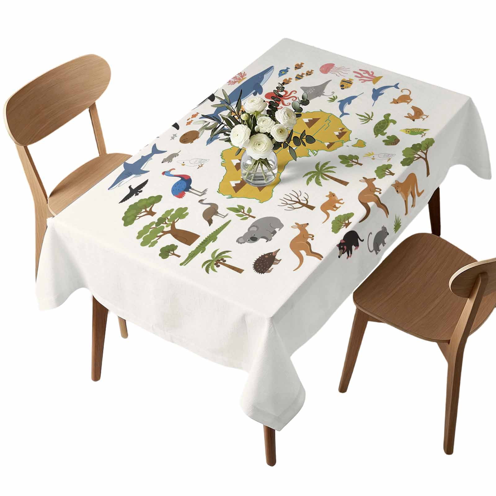 Australia Map Section Rectangle Tablecloth Cartoon Marine Life Cute ...