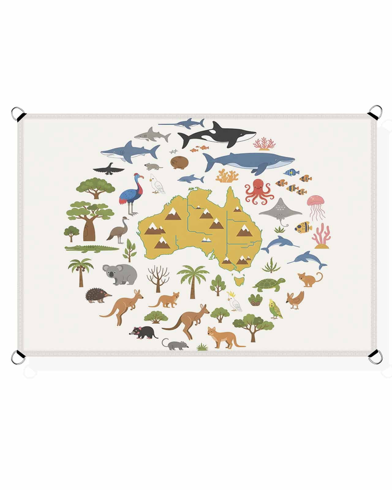 Australia Map Section Sun Shade Sail 12'X16' Cartoon Marine Life Cute ...