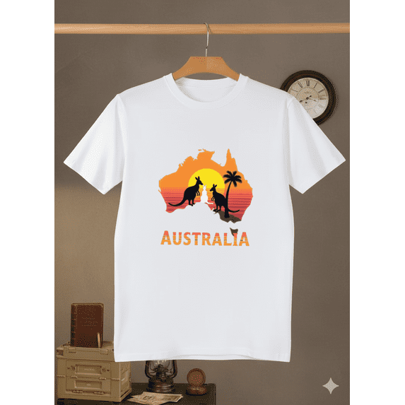 Australia Map Sunset Palm Tree Retro Travel Adventure Souvenir Graphic ...