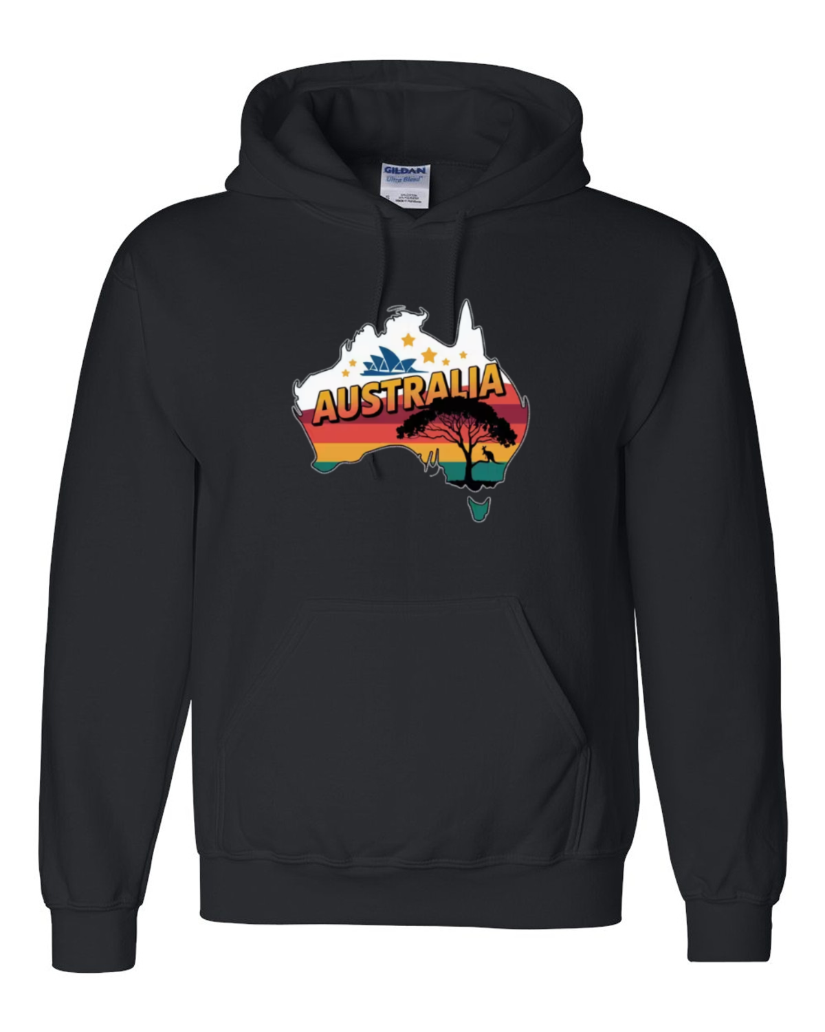 Australia Map with Kangaroo and Opera House Travel Souvenir Graphic ...