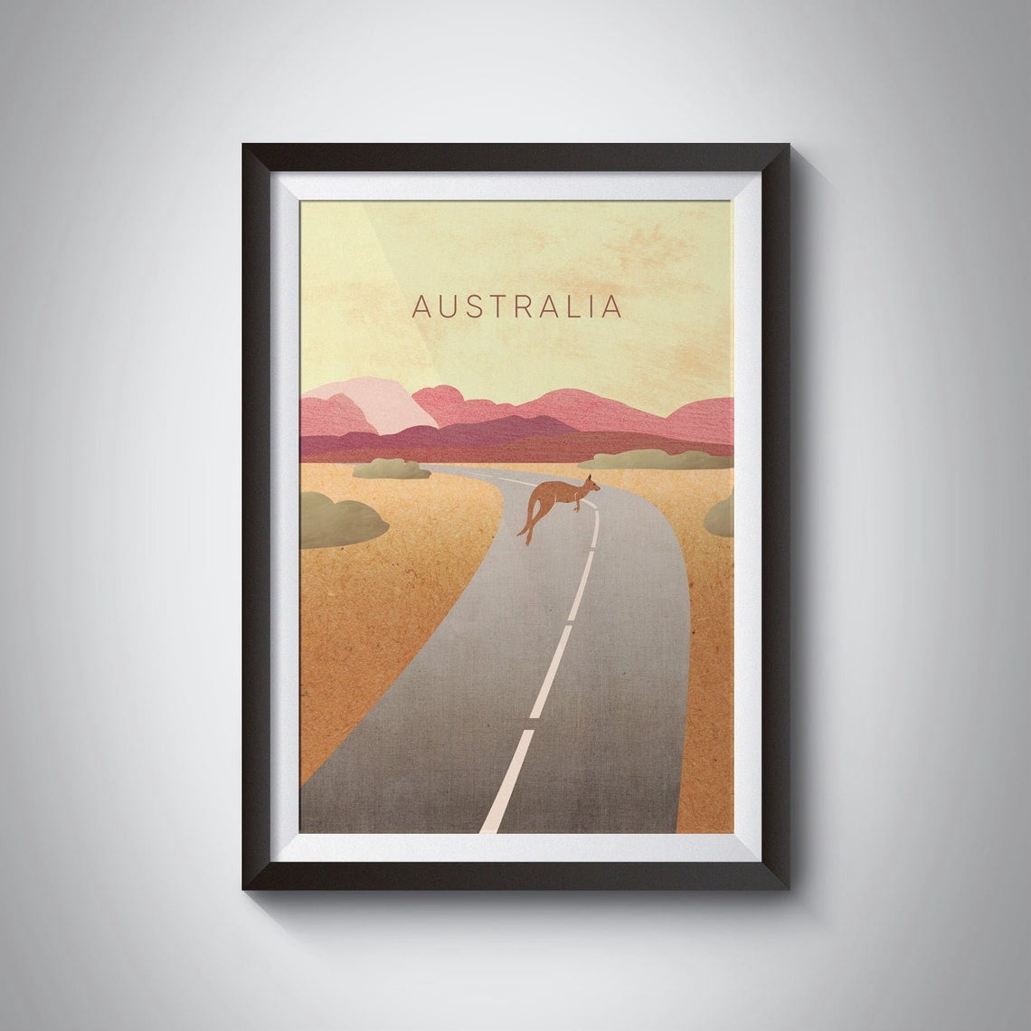 Australia Minimal Travel Poster, Kangaroo, Uluru, Sydney, Melbourne ...