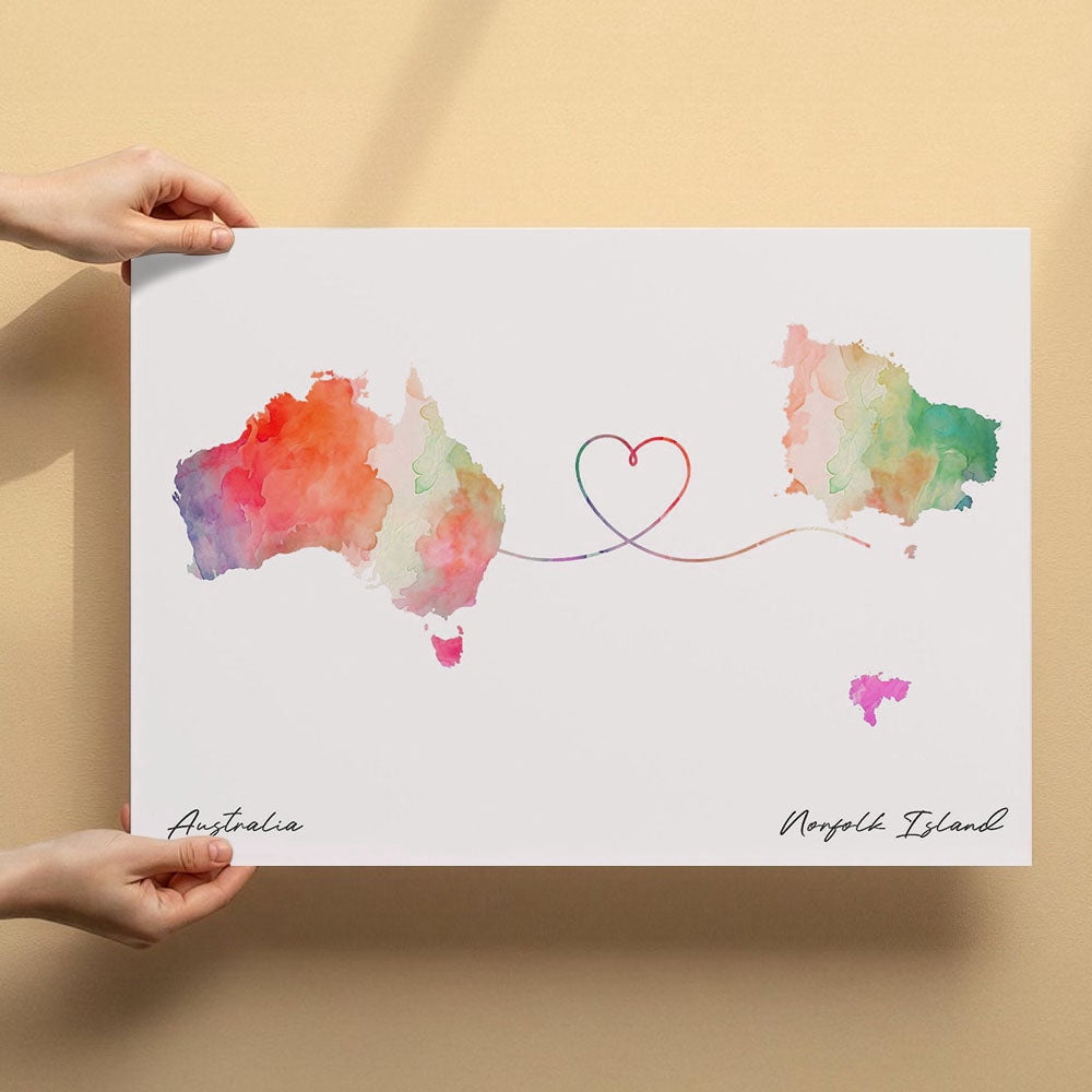 Australia to Norfolk Island Map Canvas Wall Art 8x12 inch – Australia ...