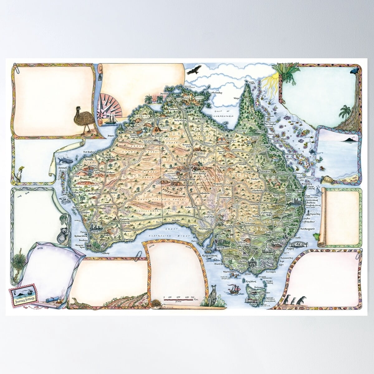 Australia Pictorial Map By Journey Jottings Poster Wall Art, Modern ...
