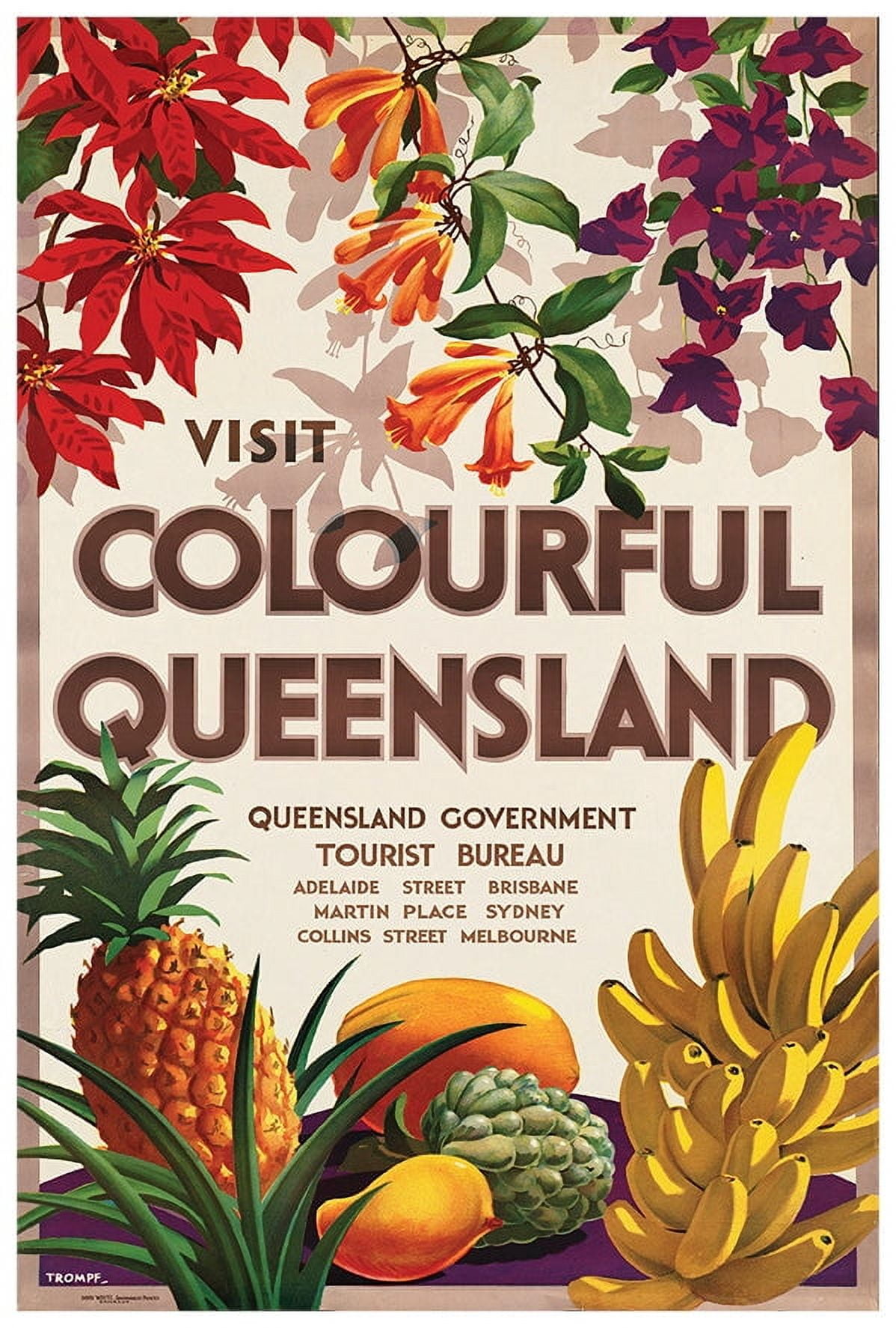 Australia - Queensland - Vintage Travel Poster (12x18Inches) - Walmart.com