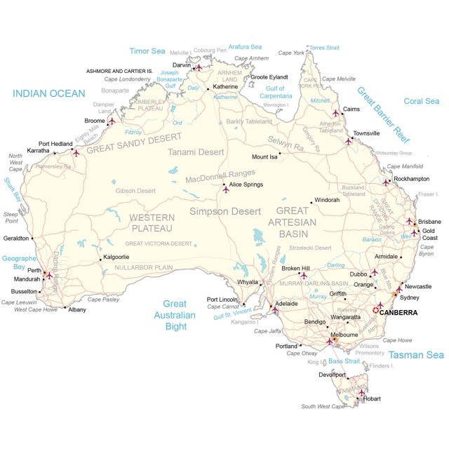 Australia Road Map GLOSSY POSTER PICTURE PHOTO PRINT BANNER ...