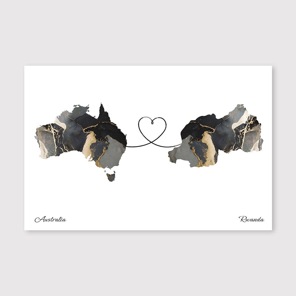 Australia Rwanda Map Wall Artwork – Contemporary Minimal Canvas Decor ...
