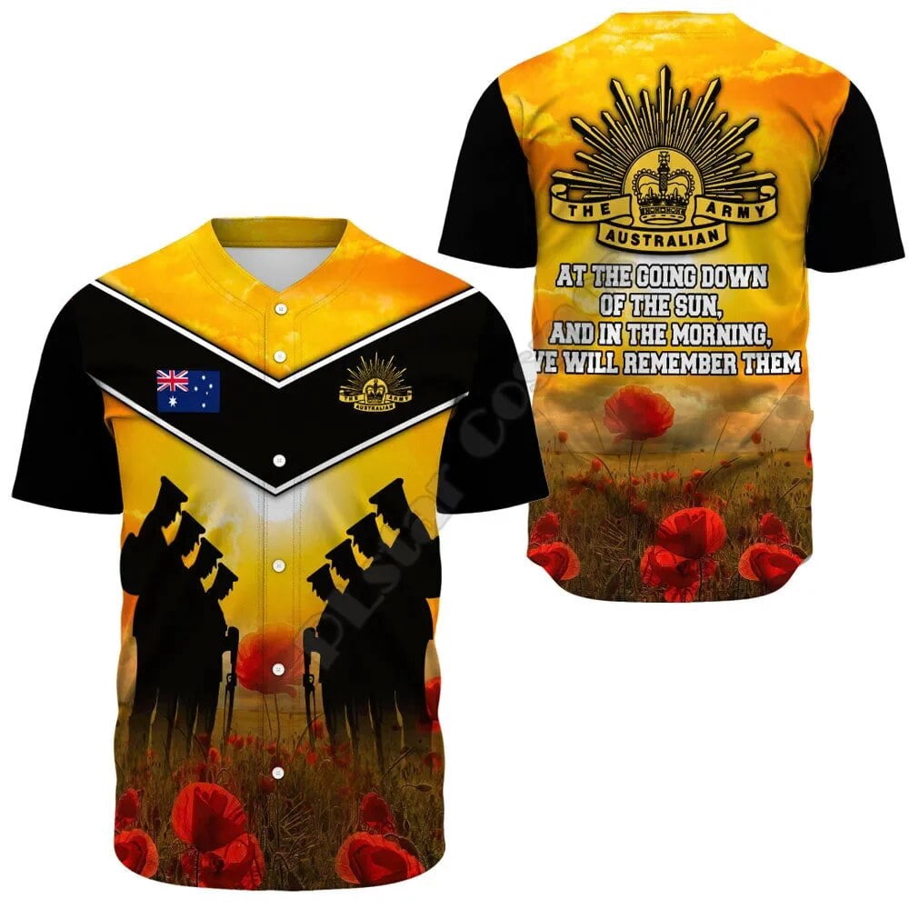 Australia Standing Guard Anzac Day Baseball Jersey Baseball Shirt 3D ...