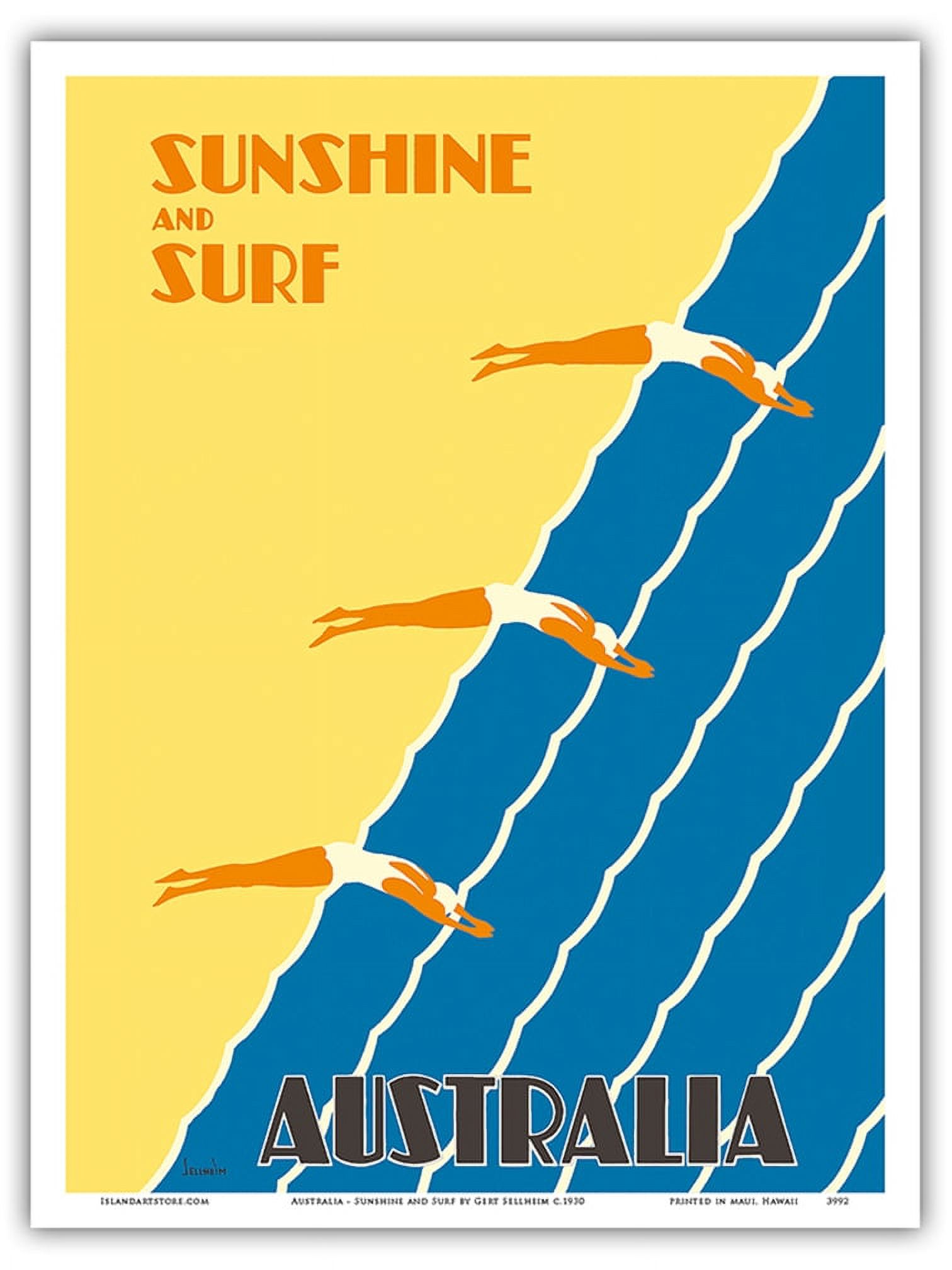 Australia - Sunshine and Surf - 3 Women Diving - Vintage Travel Poster ...