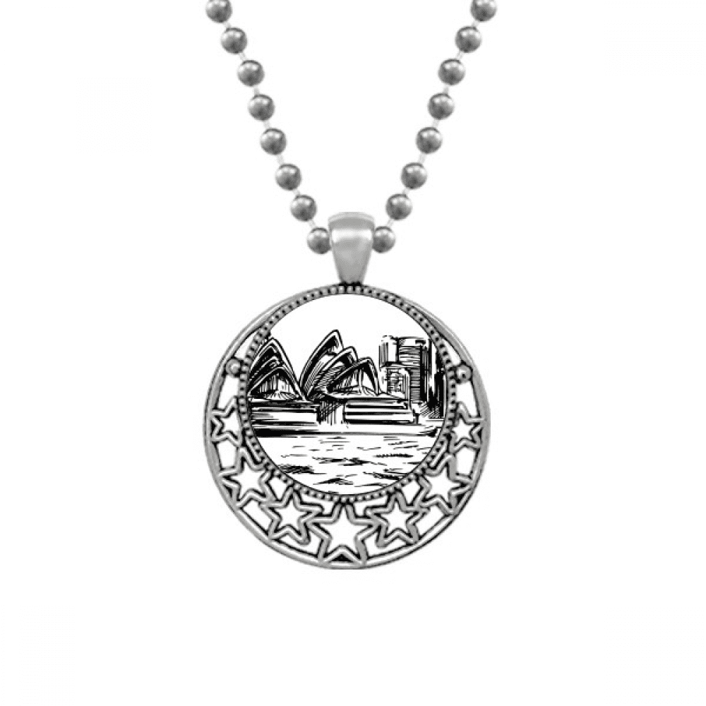 Australia Sydney Opera House Sketch Necklaces Pendant Retro Moon Stars ...