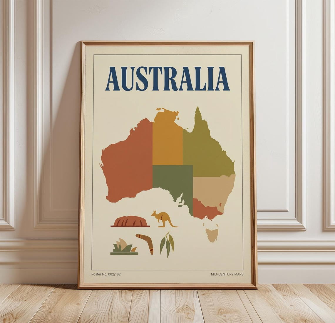 Australia Travel Poster Vintage Map Wall Art Coastal Wave Decor Art ...