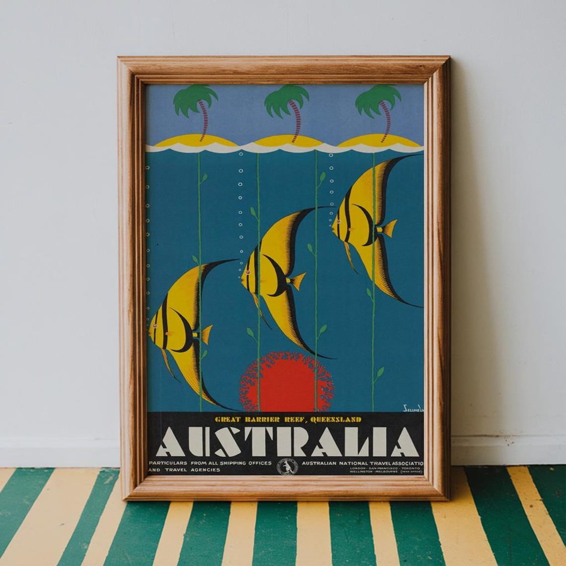 Australia Travel Vintage Great Barrier Reef Retro Decor House Large s ...