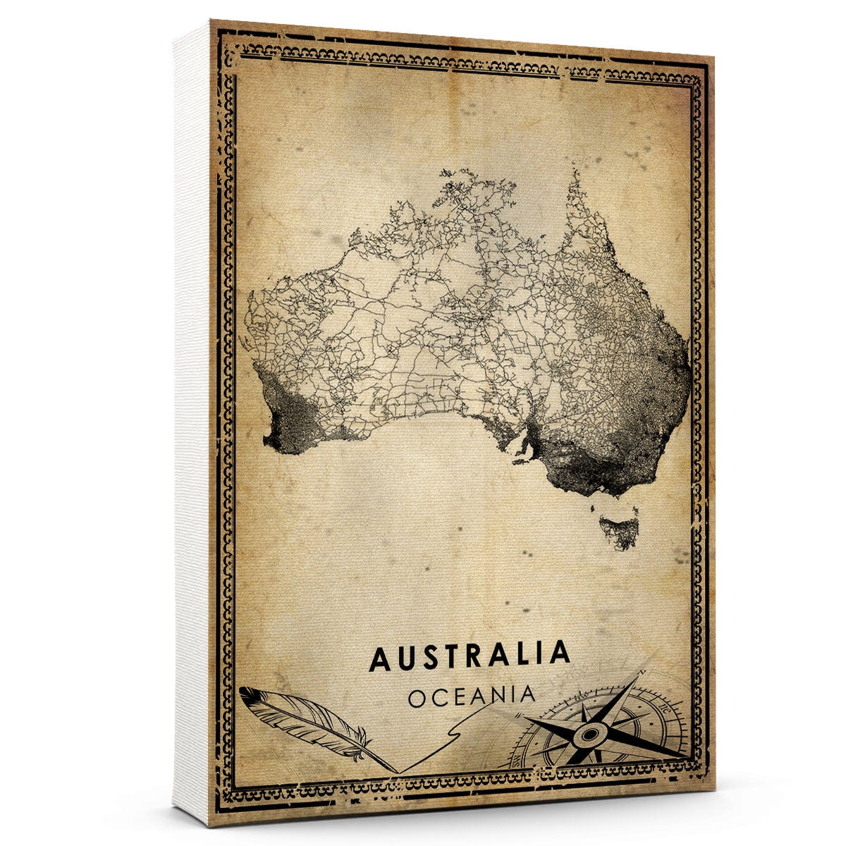 Australia Vintage Map Prints Canvas, Australia country road Map Art ...