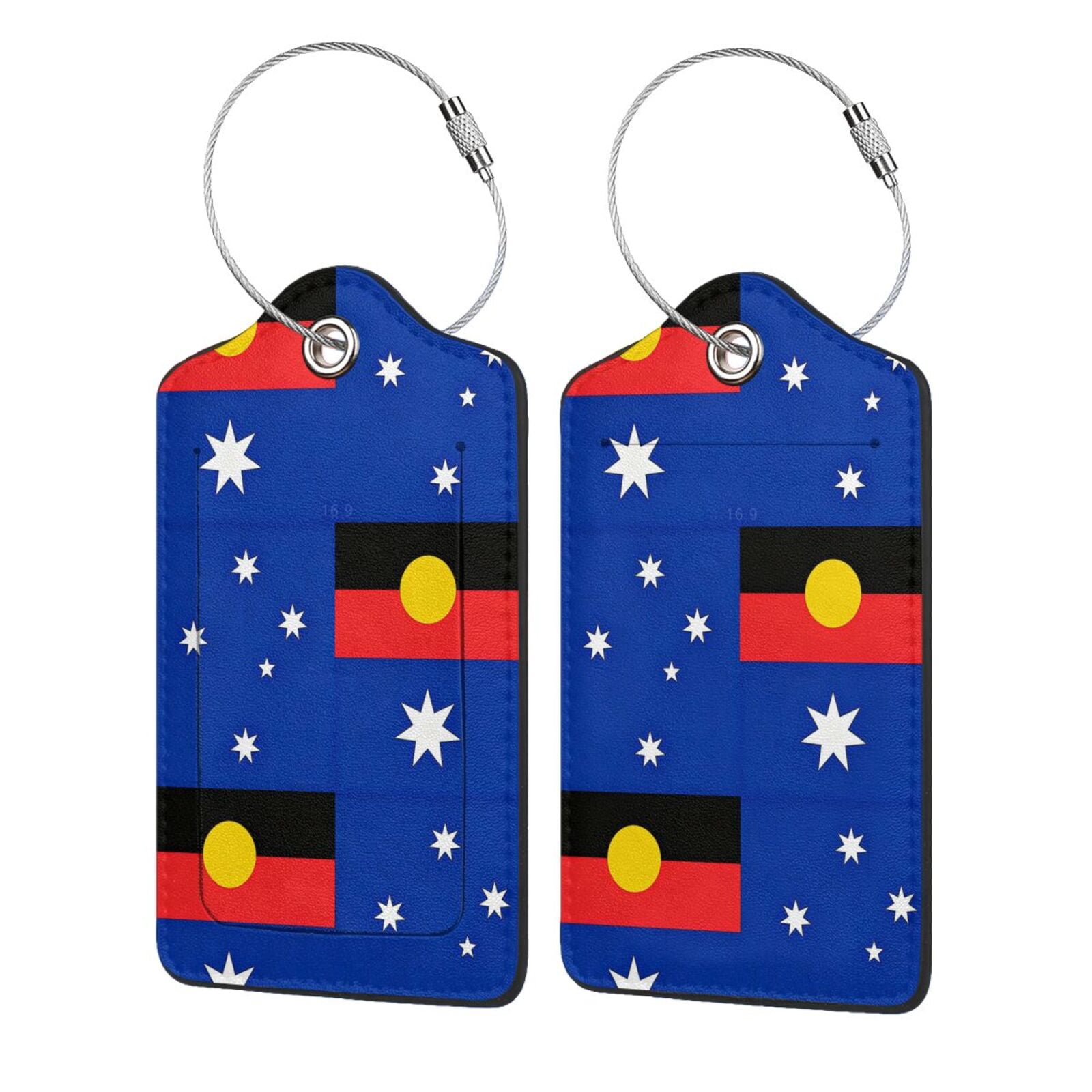 Australian Aboriginal Flag Leather Luggage Tags with Full Privacy Cover ...