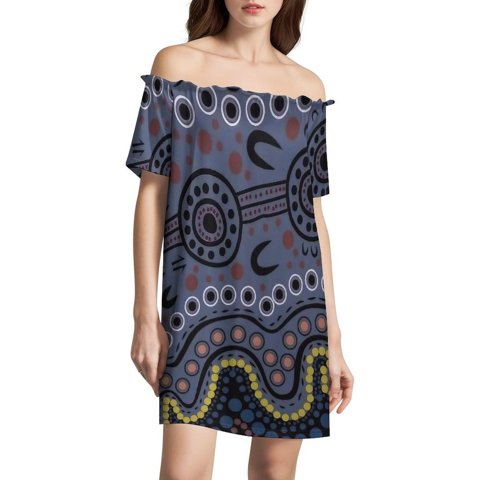Australian Aboriginal Patterns Women's Summer Loose Dress Off Shoulder ...