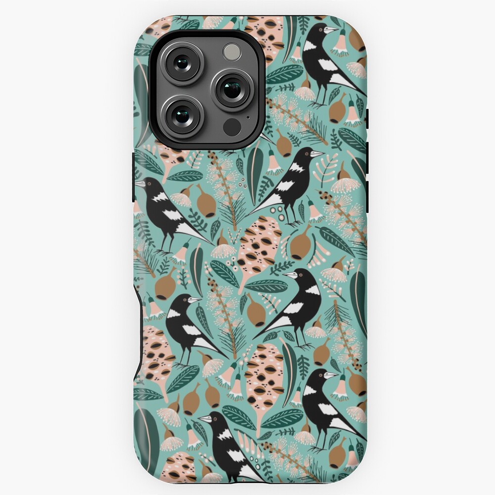 Australian Bush Magpies Art Phone Case for iPhone 16 15 14 13 12 11 Pro ...