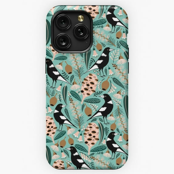 Australian Bush Magpies Nature Illustration iPhone Case 17 to 11 Pro ...