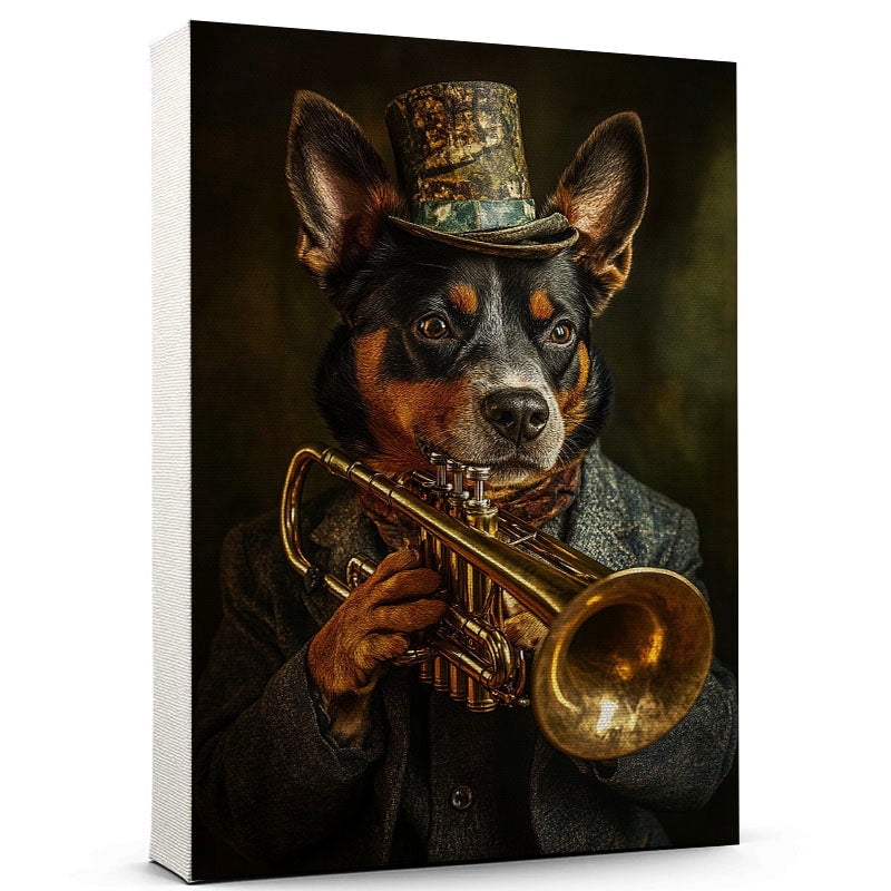 Australian Cattle Cute Dog Trumpet Stretched Canvas Size 8x12 – Retro ...