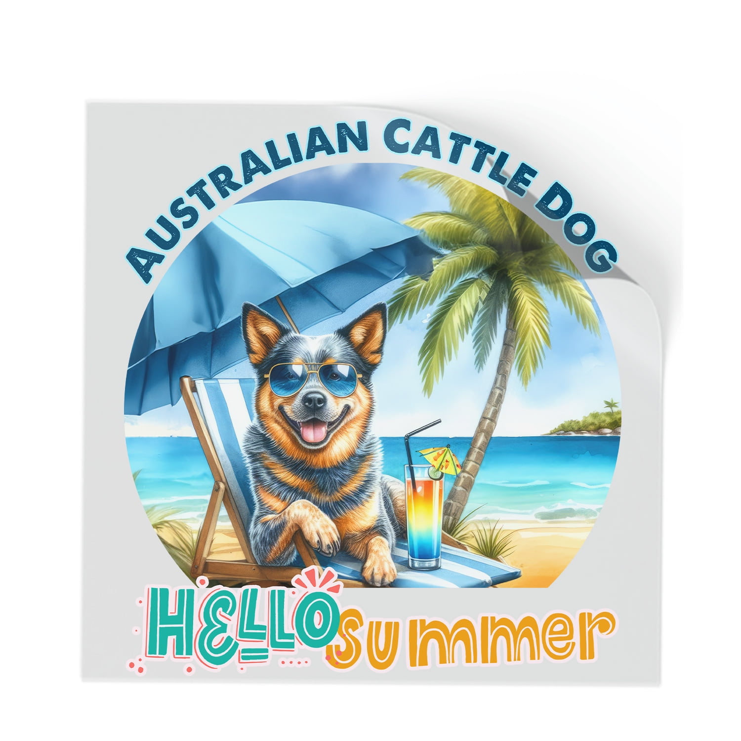Australian Cattle Dog Hello Summer Beach Theme with Sunglasses and ...