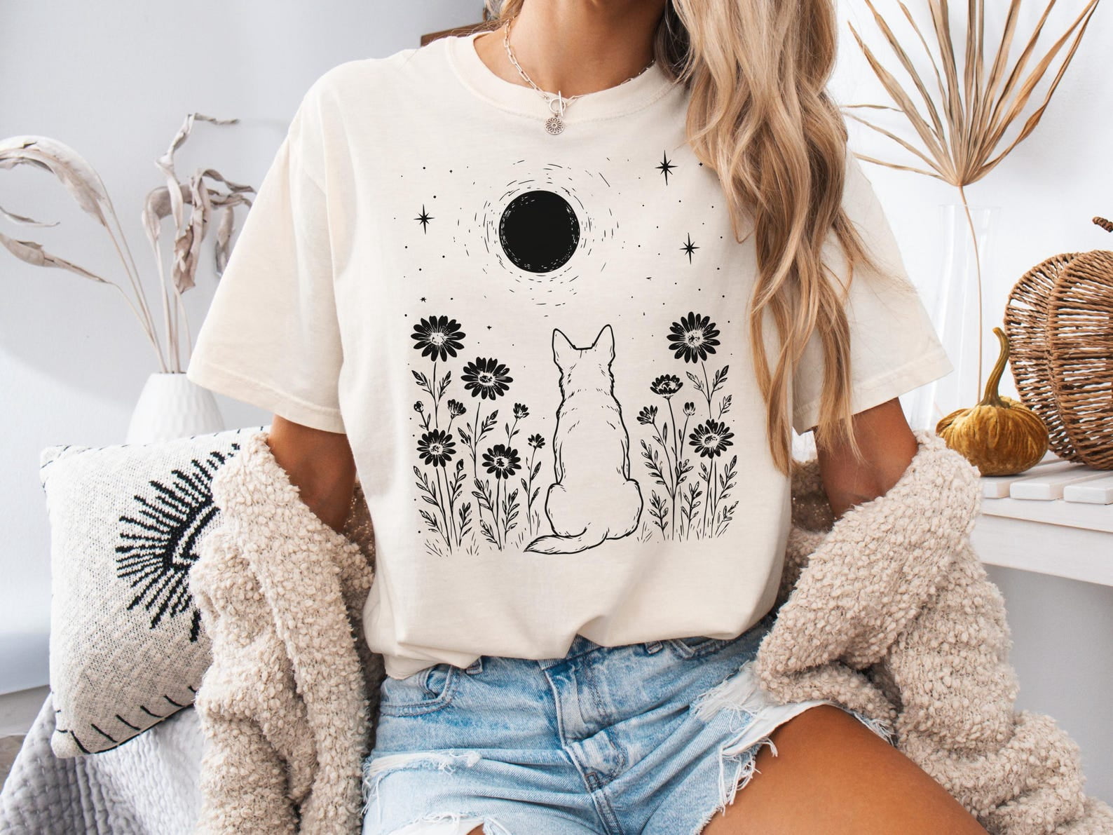 Australian Cattle Dog Moon Shirt, Minimalist Boho Heeler Night Flower ...