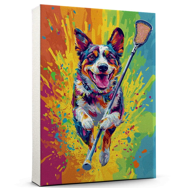 Australian Cattle Dog Playing Lacrosse Stretched Canvas Size 8x12 ...