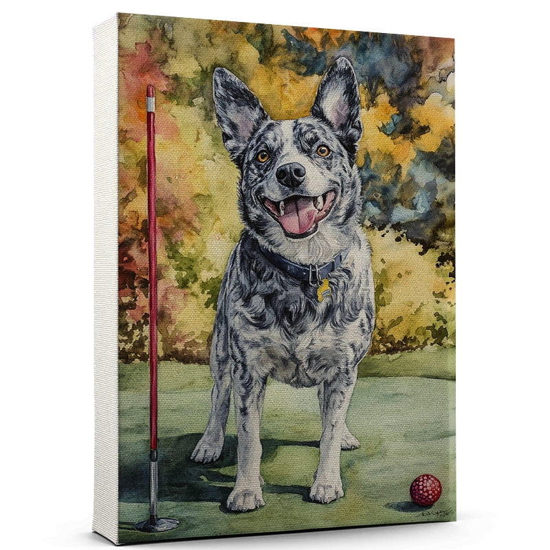 Australian Cattle Dog Stretched Canvas Size 8x12 – Golf Theme Dog Art ...