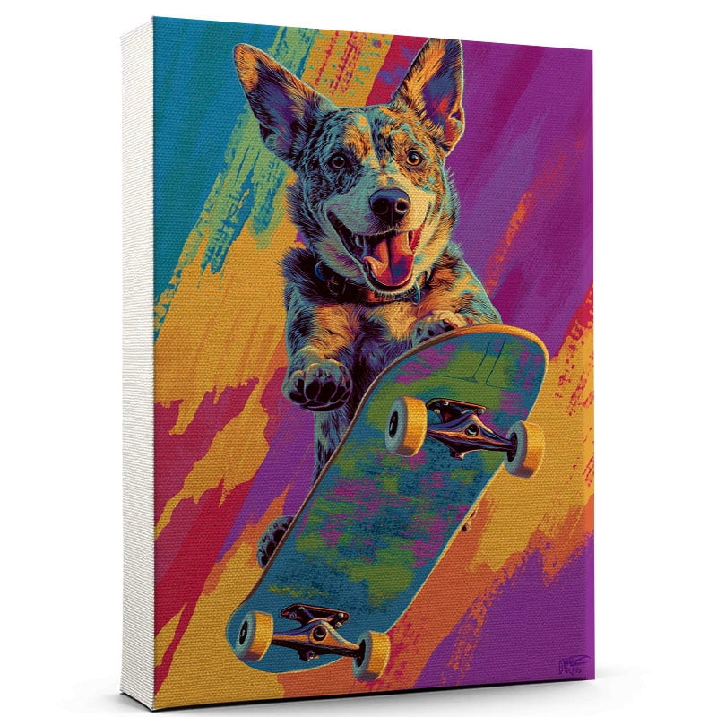 Australian Cattle Dog Stretched Canvas Size 8x12 Skateboarding Canvas ...