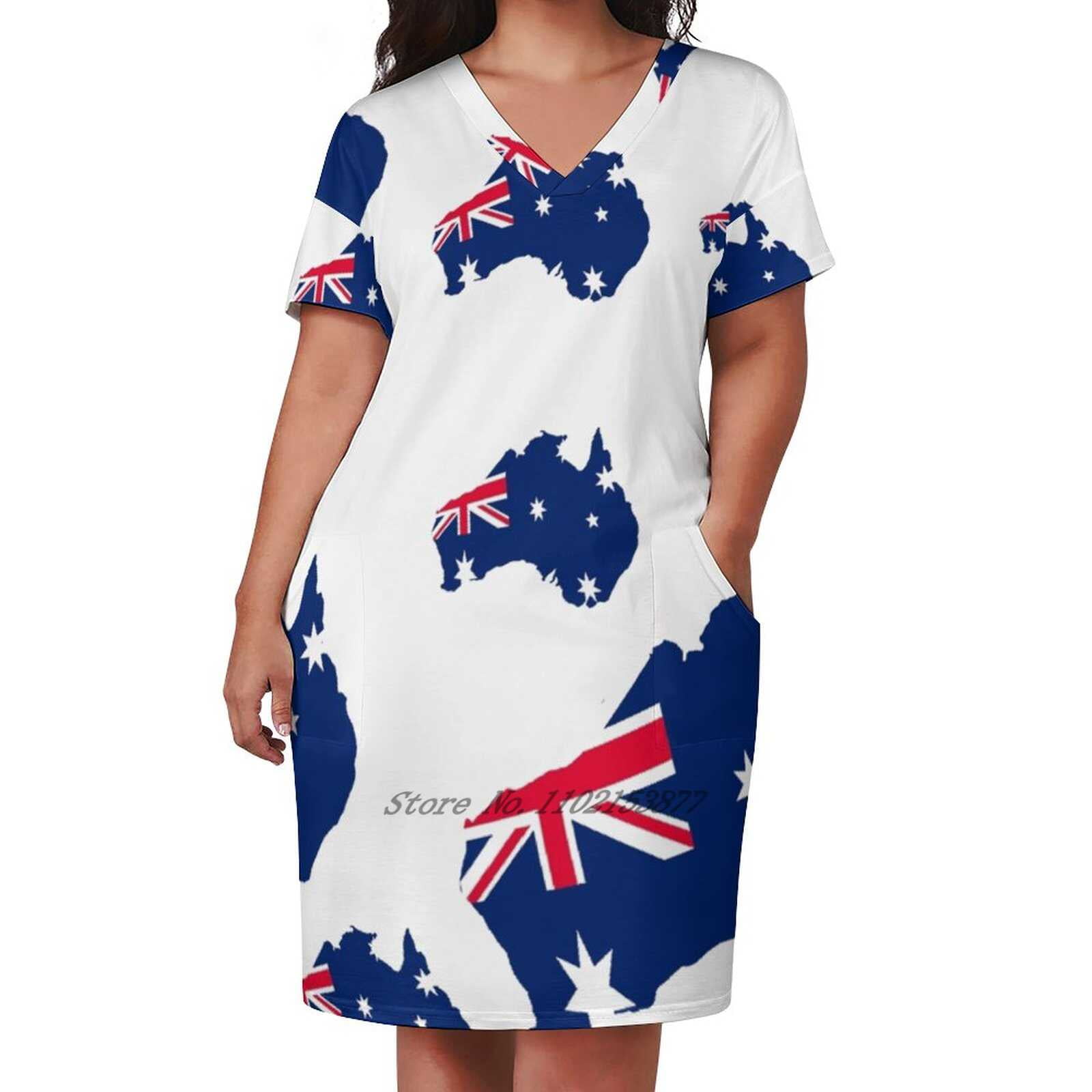 Australian Flag ( 3 ) Loose Pocket Dress Women'S Printed Dresses V Neck ...