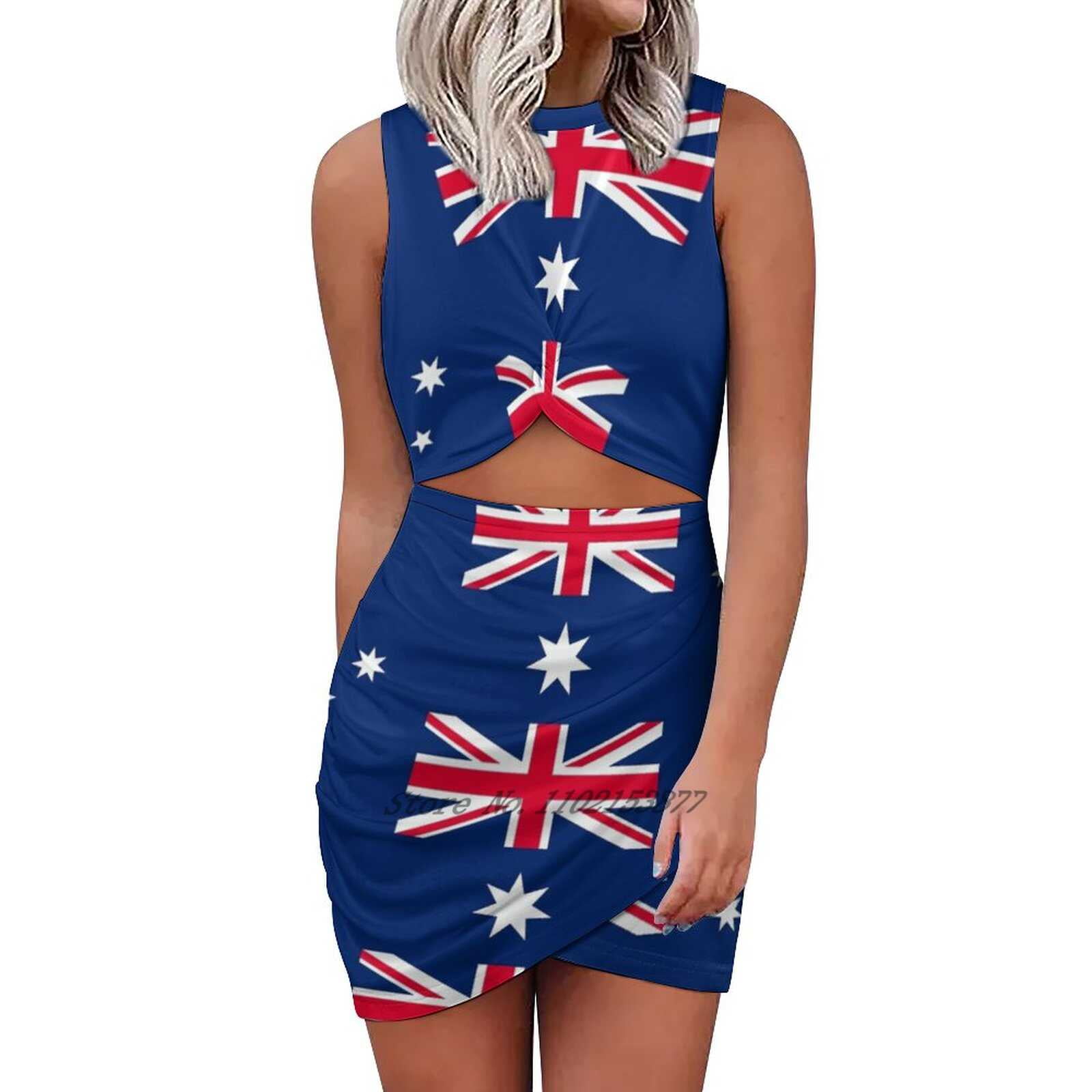 Australian Flag Australia Patriotic Loose Pocket Dress Print Short Sleeve Dresses V-Neck Dress ...