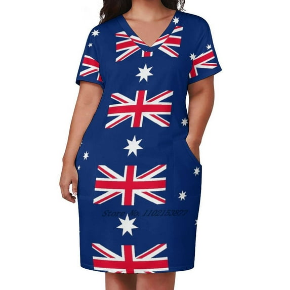 Australian Flag Australia Patriotic Loose Pocket Dress Print Short ...
