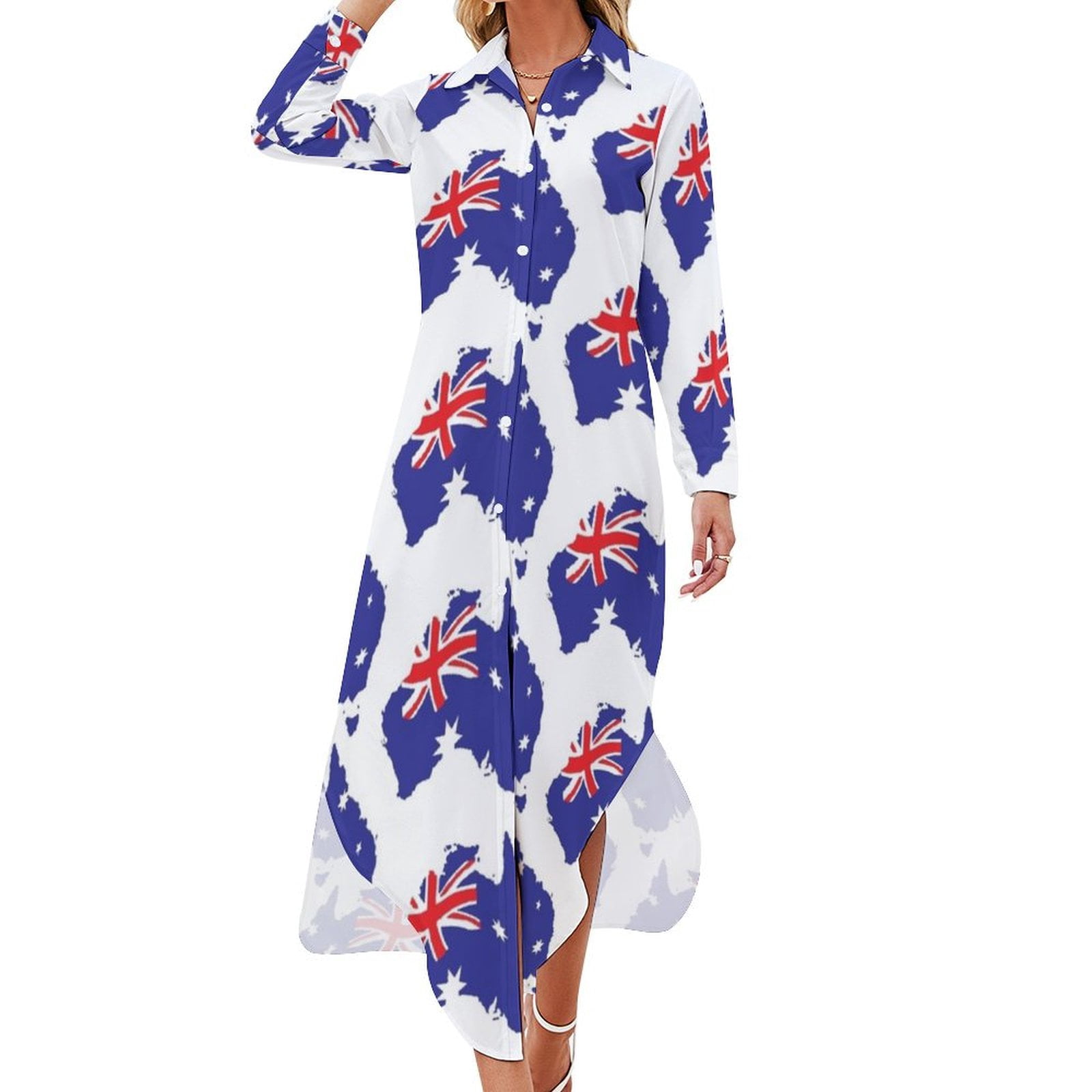 Australian Flag Long Sleeved Shirt Dress summer clothes evening dress ...