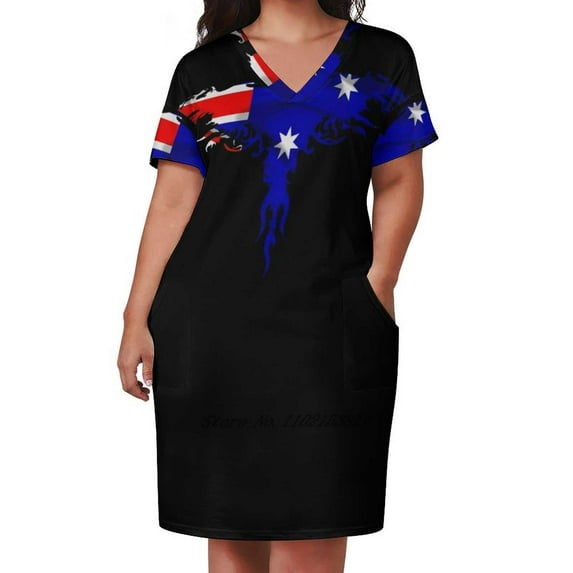 Australian Flag Phoenix ( Without Rise ) Loose Pocket Dress Summer Sexy V Neck Dress Print Short ...