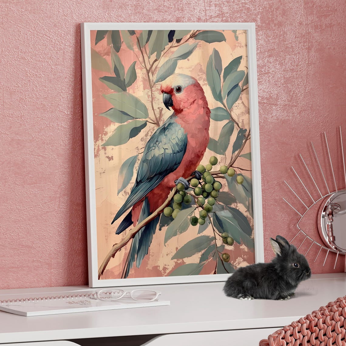 Australian Galah Parrot On Wattle Tree Branch Tropical Bird Vintage ...